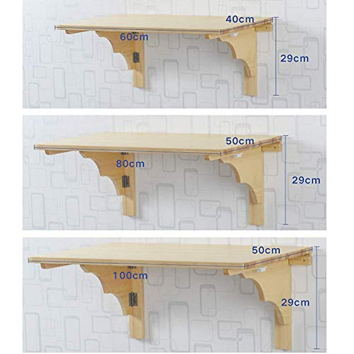 PIBM Stylish Simplicity Shelf Wall Mounted Floating Rack Solid Wood Computer Desk Table Dining Againstfoldable,3 Sizes, Wood , 100x50x29cm