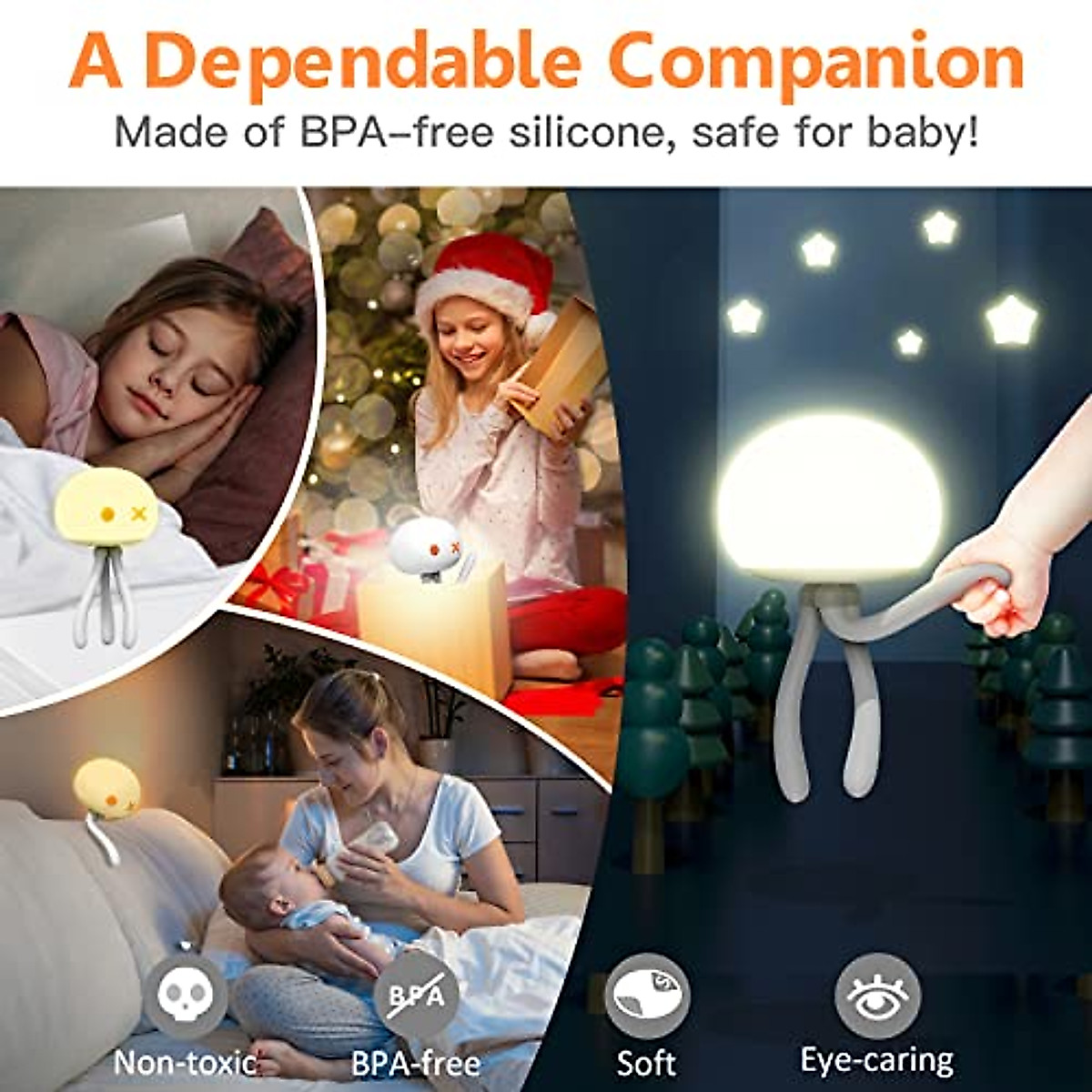 Night Light for Kids, TRELC Cute Night Light for Baby Toddler Girls Boys Birthday Gifts Room Decor, USB Rechargeable Nursery Led Lamp, 40 Hrs Working Time Jellyfish Bedside Lamp - 3 Light Mode (White)