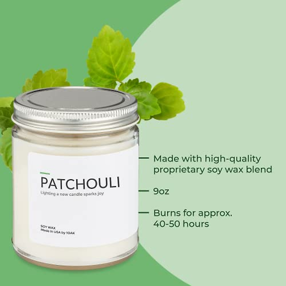 1OAK Soy Wax Scented Candles (Patchouli) - Soy Candles for Home Scented - Long Burning Candles Premium - Hand-Poured (9oz.)