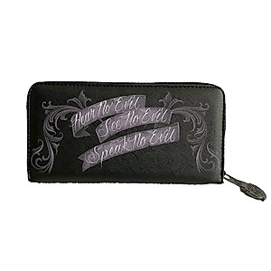 DGA Day of the Dead Lowrider See No Evil Hear No Evil Chola Women's Clutch Zippered Wallet, black