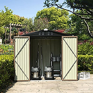 Catrimown Backyard 6x4 Storage Sheds, Galvanized Steel Outdoor Storage Shed with Air Vent and Lockable Door, Gable Roof Patio Storage Shed & Outdoor Backyard Storage Brown