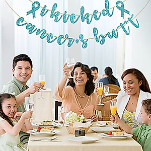 Halodete I Kicked Cancer's Butt Banner, Beat Cancer, A New Beginning, Free Party Decorations, Sky Blue Glitter