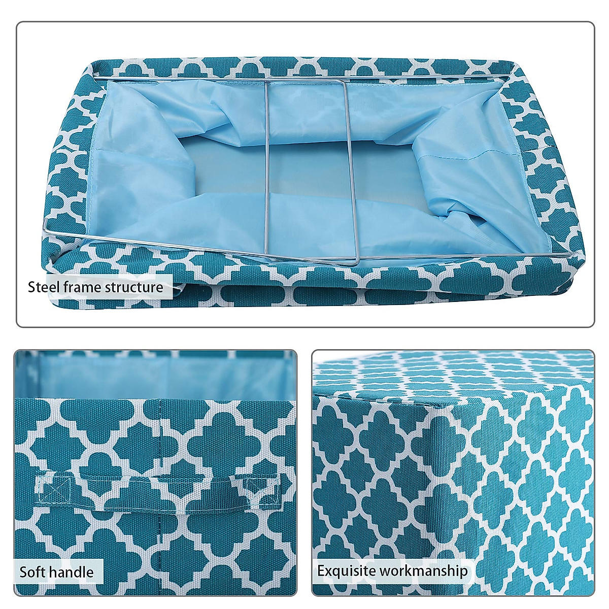 HOKEMP 2 Pack Storage Bins Foldable Stackable Underbed Storage Baskets with Steel Frame for Toys, Bookshelves, Clothes, Home Closet, Laundry (Blue lantern)