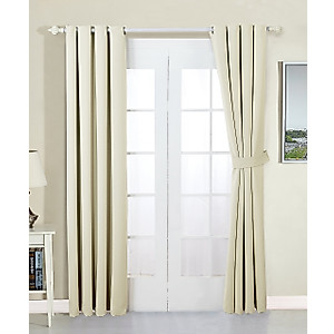 Home Soft Things Serenta 4 Piece Grommet Darkening Thermal Insulated Blackout Window Panel Curtain Set, 2 Curtains and 2 Tiebacks, 54" x 63", Beige