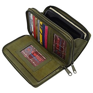 Swiss Marshall Women's RFID Blocking Double Zipper Smartphone Leather Wallet with Removable Checkbook Holder (Green)