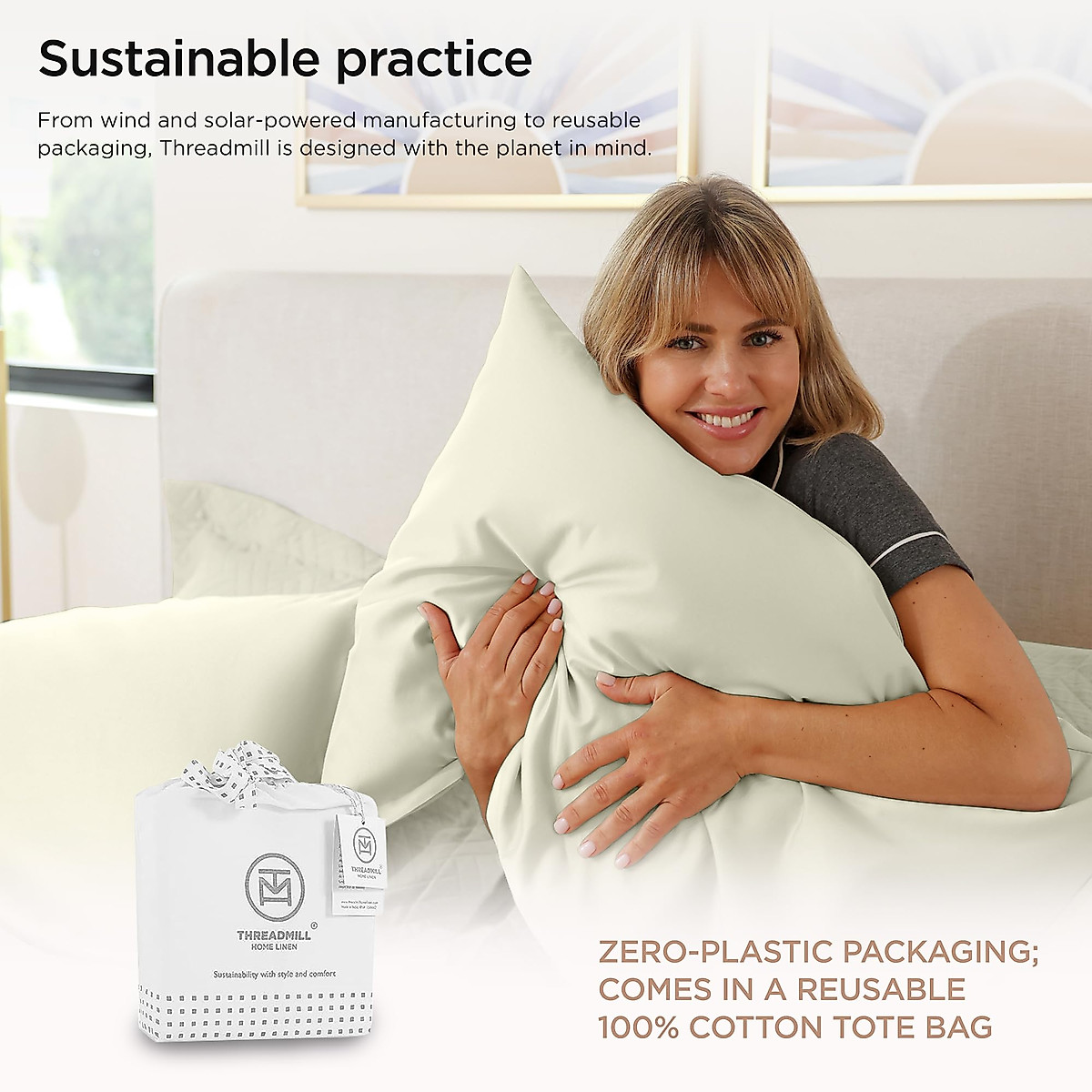 Threadmill Certified 100% American Supima Cotton Sheets, King-Sheets, 1000 Thread Count, 4 Piece Luxury Bed Sheets Set, Hotel Quality Sateen Weave, Ivory Sheets with Elasticized Deep Pocket