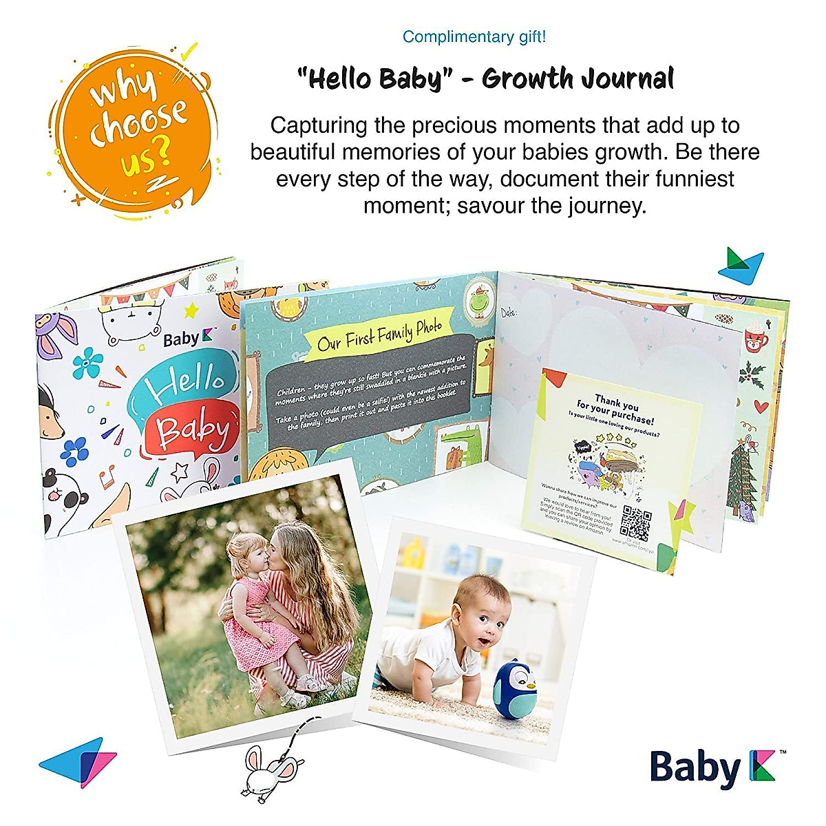 BABY K Baby Stacking Cups Toy (9 Pieces) - Silicone Stacking Cups for Babies 6-12 Months - Nesting Cups Baby Toy with Sensory Baby Ball Toy and Growth Journal - Stackable Cups for Baby Motor Skills