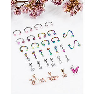 Yaalozei 16G Cartilage Helix Tragus Ear Earrings Stud Set Piercing Jewelry for Women 16 Gauge Stainless Surgical Steel Hypoallergenic Rook Daith Conch Earring Ring Hoop Piercings Jewelry Colorful Men