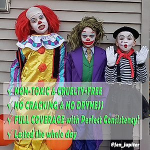 CCbeauty Clown Makeup Kit Professional White Black Red Face Paint Foundation Cream, 6 Brushes,Red Nose for Halloween Special Effects SFX Joker Skeleton Vampire Zombie Cosplay Dress Up Makeup