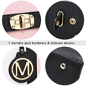 Women Purse and Wallet Set Top Handle Satchel Large Shoulder Tote Bags Fashion Leather Two Tone 2pcs (Pink/White)