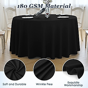 LEQEE Round Tablecloth,120inch Stain and Wrinkle Resistant Polyester Table Cloth,Decorative Fabric Table Cover for Kitchen,Dinning,Party,Wedding Round(Black)