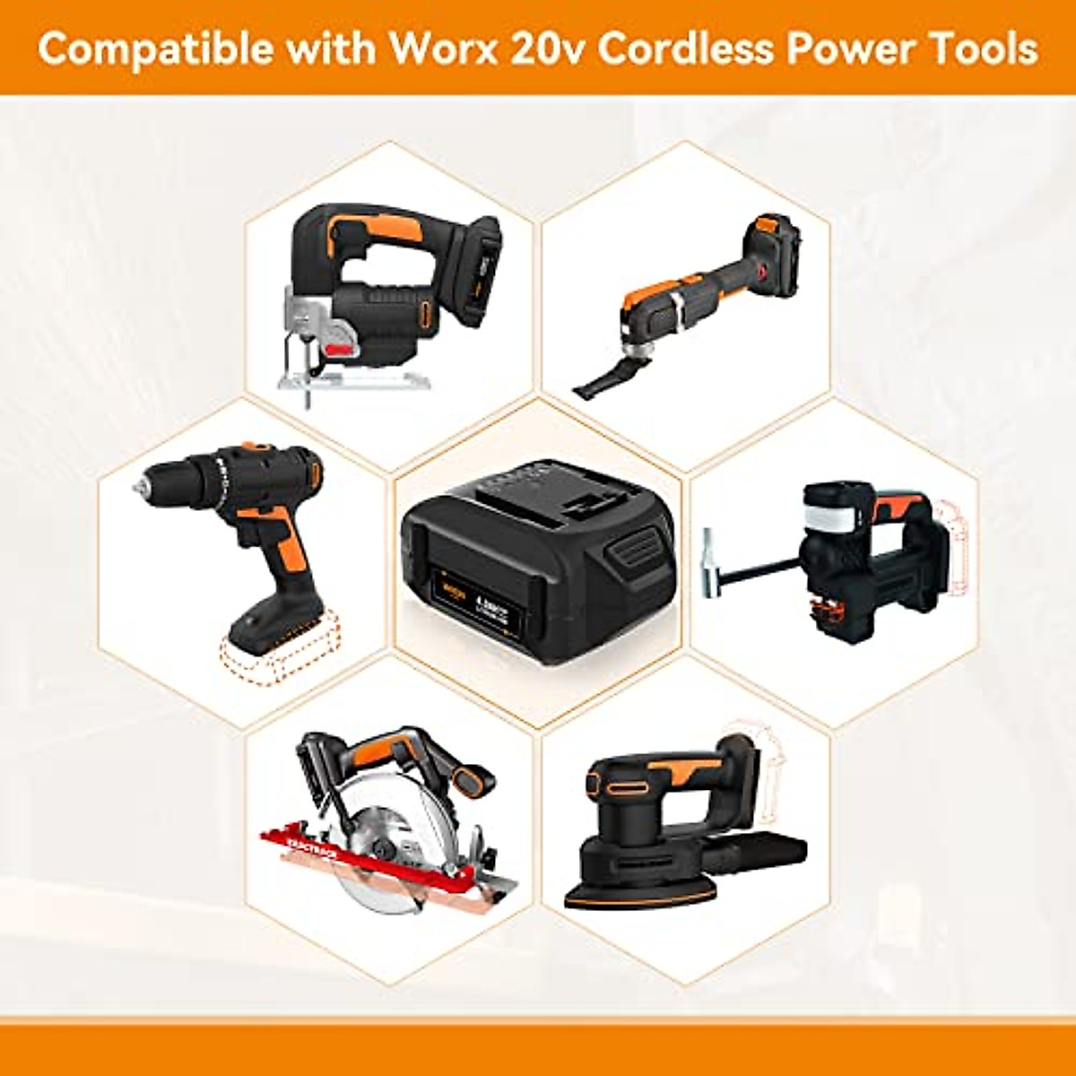 VANON 20V 4.0Ah Replacement for Worx 20V Battery WA3520 MAX Lithium ion WG151s WG155s WG251s WG540s WG890 WG891,2Pack