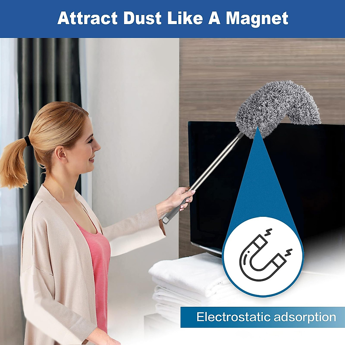 Dusters for Cleaning High Ceiling Fan, Microfiber Duster with Extension Pole 30-100 Inches, FUUNSOO Retractable Gap Dust Brush Cleaner Long Feather Duster for Cleaning Cobweb, Blinds, Furniture