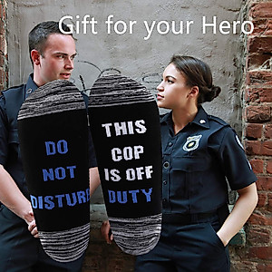 LEVLO Cop Off Duty Socks Police Officer Gift Do Not Disturb This Cop is Off Duty Socks Cop Gift for Men Policemen Socks (2 Pairs/Set)