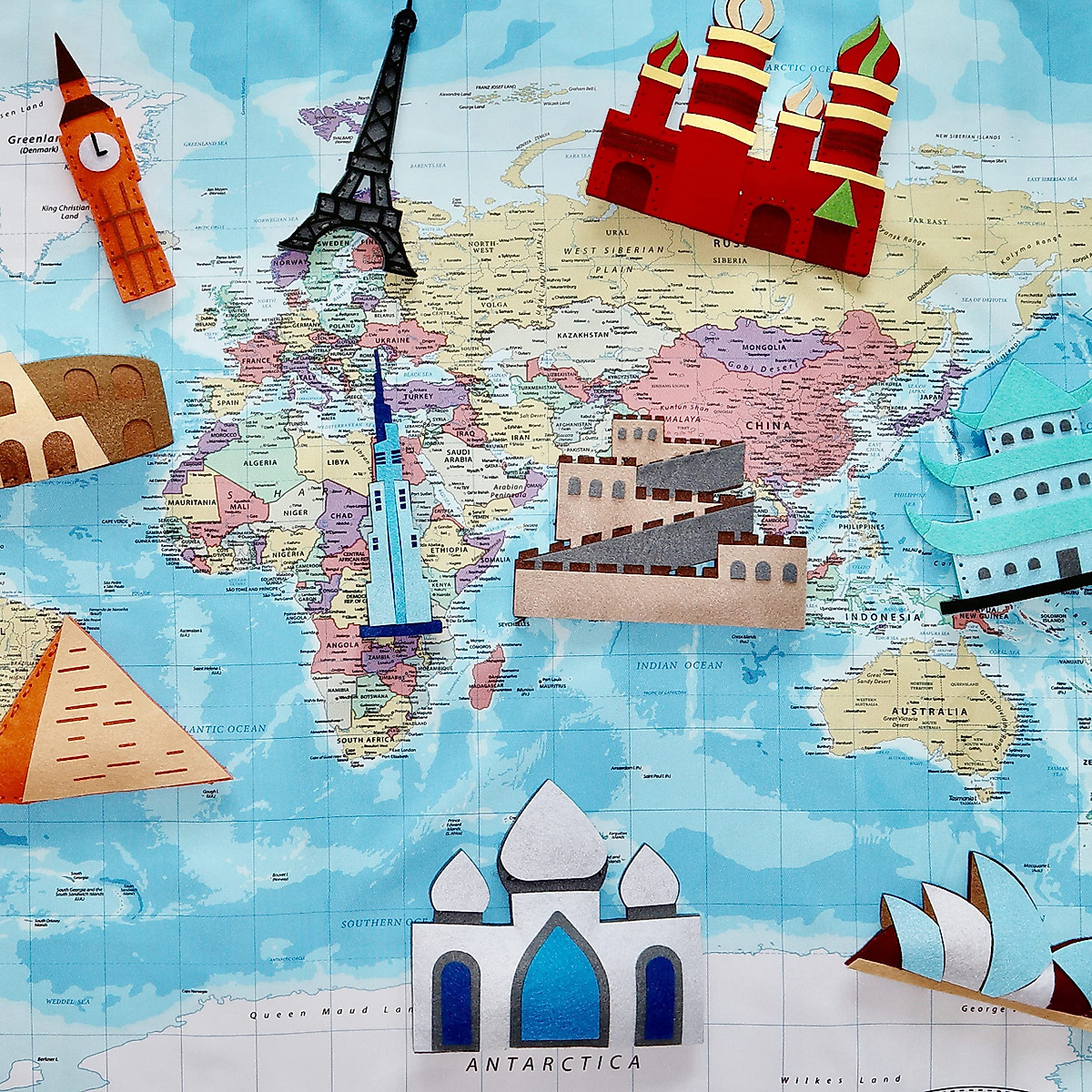 i-daum Sewing Kit for Kids - Worldwide Landmarks Craft kit w. World map, Information Cards, Educational Arts & Crafts Gift for Boys and Girls Ages 8-12, DIY Kid Felt Sewing Project Includes 37 Items