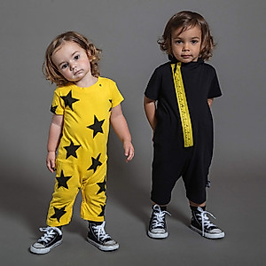 NUNUNU Baby Short Sleeve Playsuit, A One Piece 100% Cotton Infant Romper Coverall for Baby Girls and Baby Boys, White - Stars, 18-24 Months