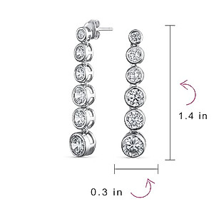 Elegant Bridal Sterling Silver AAA CZ Linear Drop Earrings With Geometric Bubble Design For Women Wedding, Prom Cubic Zirconia In A Bezel Set Round Shape.