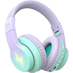 seenda Kids Bluetooth Headphones, Colorful Wireless Over Ear Headset with 85dB/94dB Volume Limited, 45H Playtime, 3 Lighting Modes, Built-in Mic Headphones for Boys Girls iPad Tablet School Green