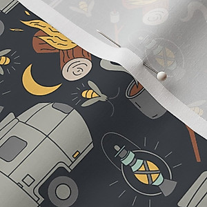 Spoonflower Fabric - Retro Camping Camper Campfire Fireflies Coffee Outdoors Printed on Petal Signature Cotton Fabric by The Yard - Sewing Quilting Apparel Crafts Decor