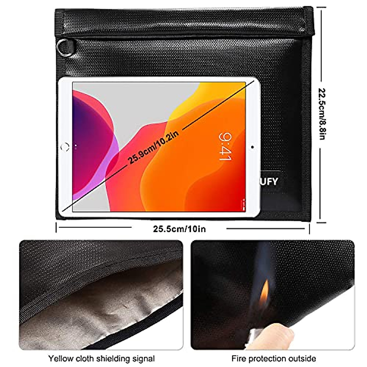 Faraday Bags 9.8 x 11 Inches, Fireproof & Waterproof Faraday Cage, Faraday Key Fob Protector, Cell Phone Signal Jammer, Car RFID Signal Blocking, Anti-Theft Pouch