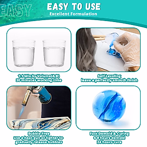 KHKD RESIN Crystal Clear Epoxy Resin Kit, 32OZ Art Resin and Hardener Kit - No Bubble & Yellowing, UV Resistant, Food Safe Epoxy Resina Epoxica for DIY Crafts Jewelry Coasters Countertop Coating