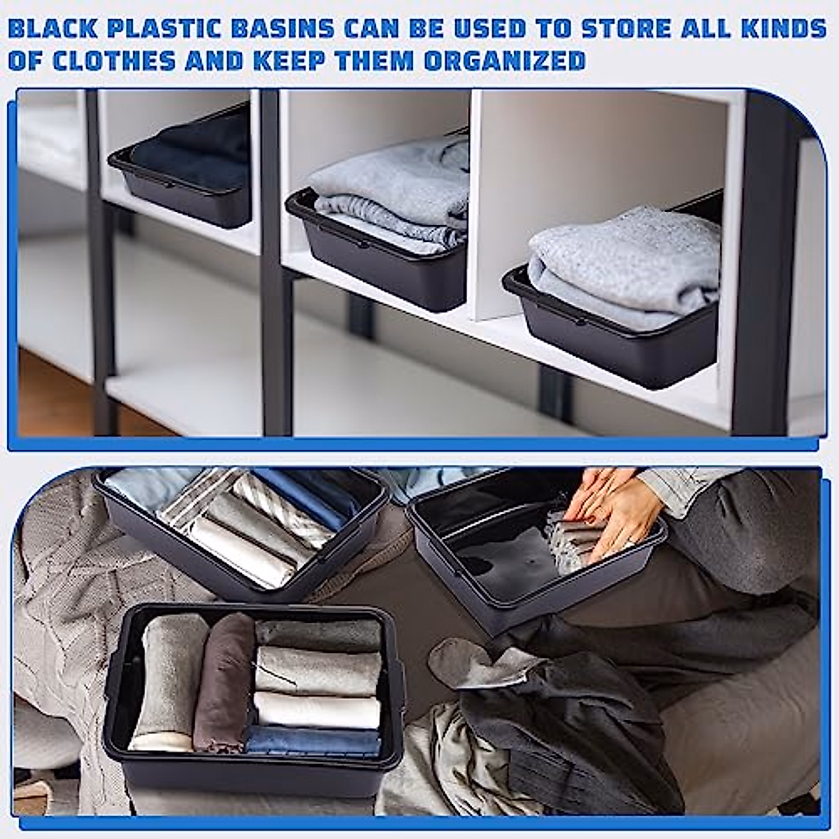 Sherr 10 Pcs 13L Plastic Bus Tubs Bus Tubs Restaurant Food Service Bus Tubs Commercial Bus Box with Handles Wash Basin Tray for Home Daily Use, Toys, Restaurant Hotel Food Service, Black