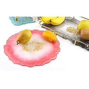 10 Inch Large Silicone Tray Mold, Round Shape Resin Agate Tray Mold with 2 Gold Handle, Epoxy Resin Casting DIY Molds for Making Faux Agate Tray, Serving Board