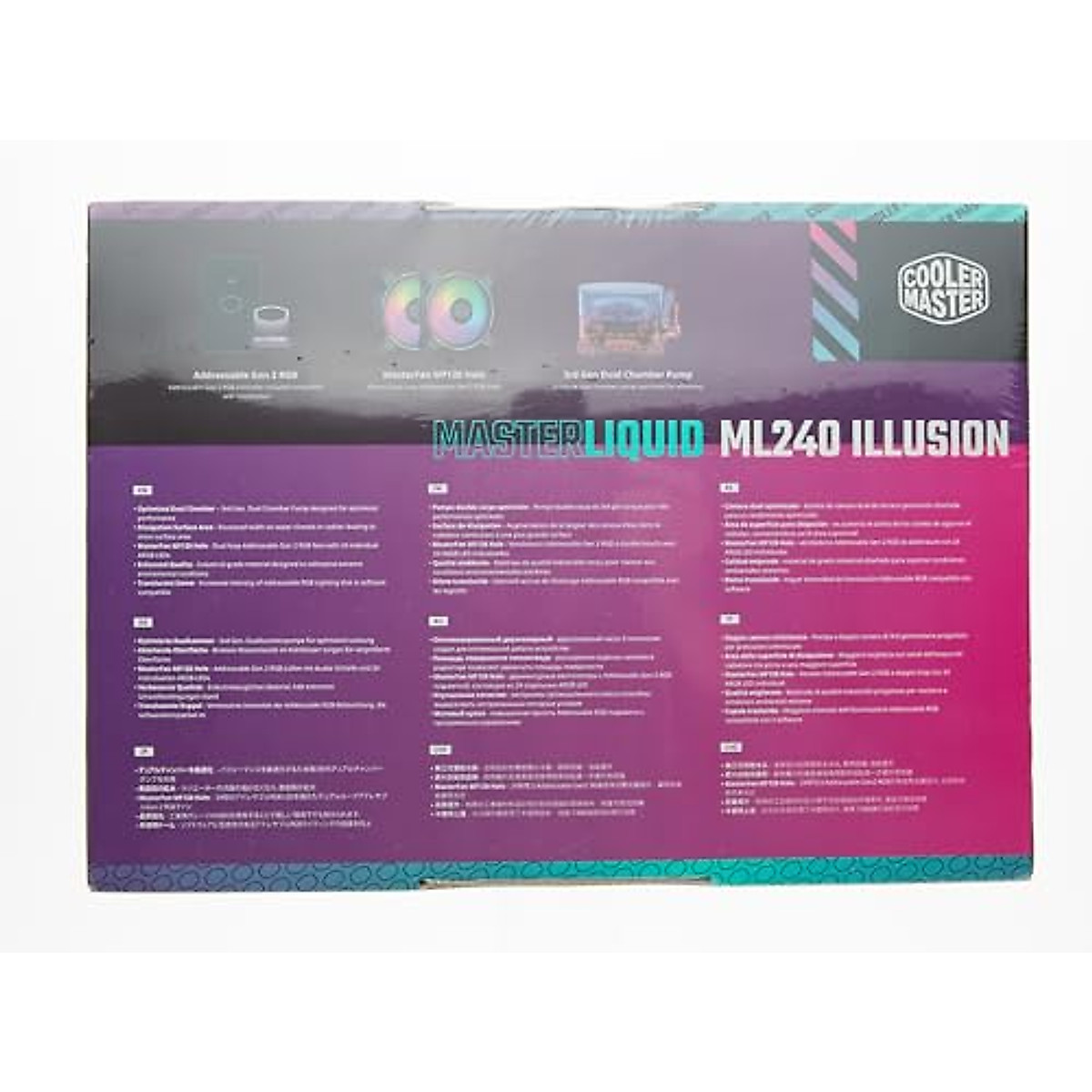 Cooler Master MasterLiquid ML240 Illusion CPU Liquid Cooler - AIO Water Cooling System, 3rd Gen Pump, 2 x 120mm ARGB Halo Fans, 240mm Radiator, ARGB Controller Included - AMD and Intel Compatible