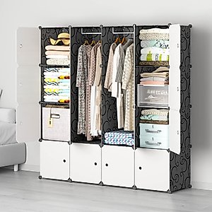MAGINELS Portable Wardrobe Closets - 14"x18" Depth (16 Cubes) Cube Storage, Bedroom Armoire, Wardrobe Storage Closet, Clothes Dresser, Closet Storage Organizer, Black