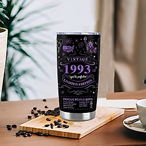 Delsakhula 30th Birthday Gifts for Women Men Friends Vintage 1993 Tumblers 30 Year Old Birthday Supplies Vintage 1993 Back in 1993 Old Time Information Stainless Steel Vacuum Insulated Tumblers 20 oz