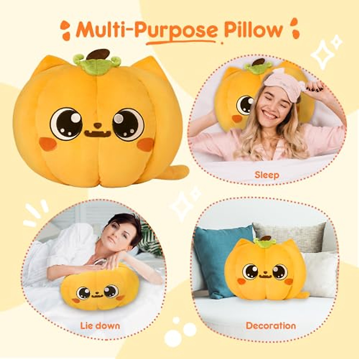Officygnet Cute Plush Pillow, Soft Stuffed Animal Plush Toys, Kawaii Pumpkin Cat Plushies Pillow Dolls for Kids Adult, Ideal Christmas Birthday Gift for Girls Boys Girlfriend