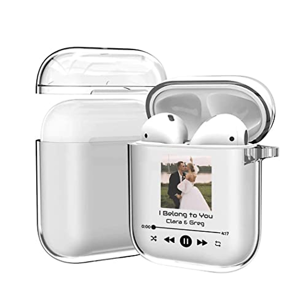 Custom Song AirPods Clear Case with Your Photo - Personalized AirPods Case with Keychain Add Your Music Album Cover