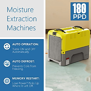 ALORAIR 180PPD Commercial Dehumidifier for Crawl Space & Basement, Wi-Fi APP Controls with Pump, Capacity up to 85 PPD at AHAM Condition, for Large Space, Job Sites, Yellow