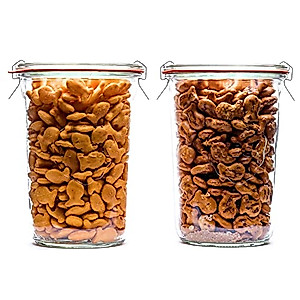 Weck Canning Jars 743 Sourdough Starter,Set of 2 Weck Mold Jars made of Transparent Glass,Set includes 2 WECK Mold 743 Jars with Glass & Keep Fresh Lids, Gaskets and Clips