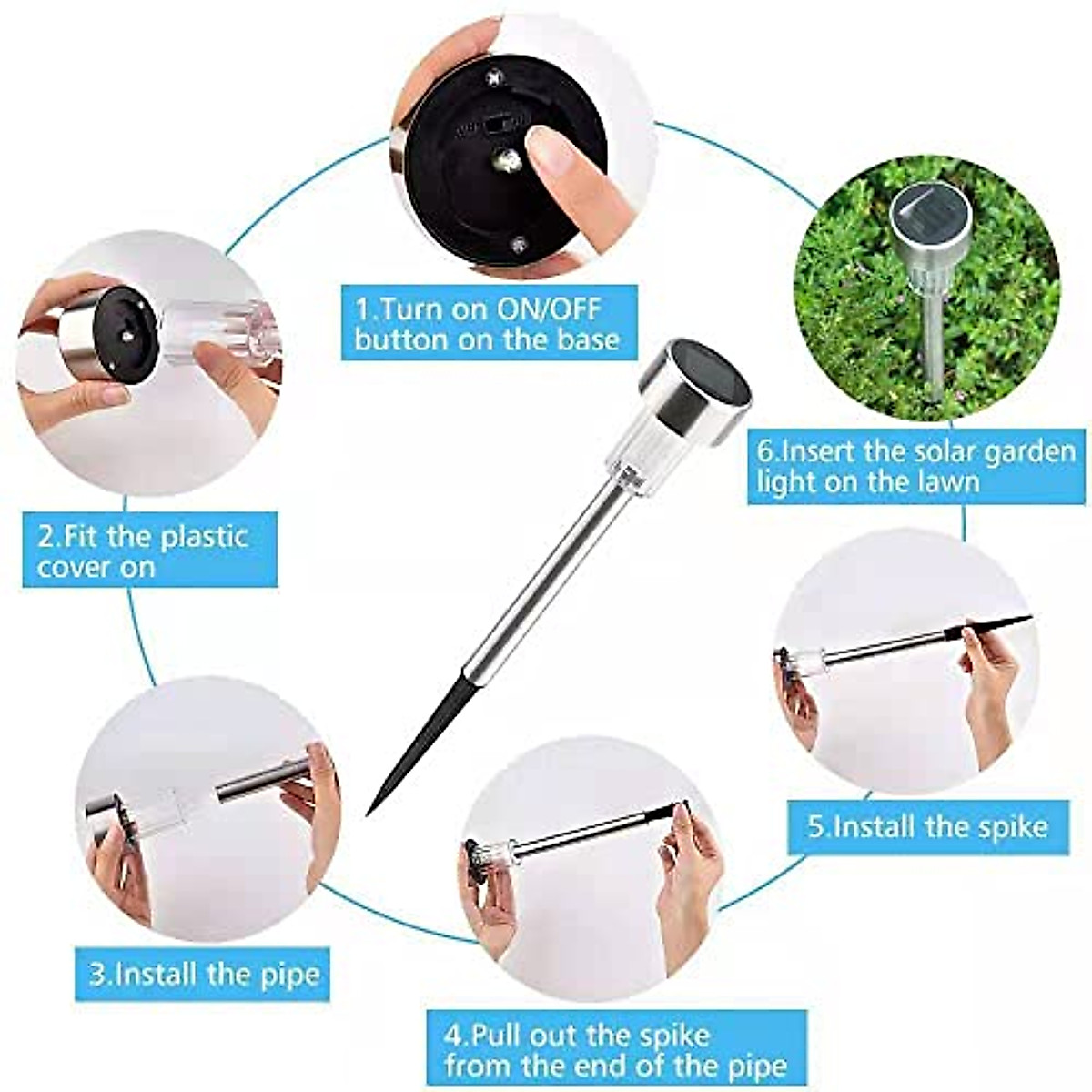 RichesY Solar Garden lamp-12 Large Capacity LED Stainless Steel, Lawn Lights, Light.Outdoor Driveway Sensor Outdoor Landscape Lighting(Multi-Color)