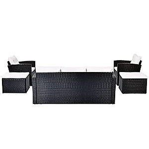 6-Piece Wicker Sofa,All-Weather PE Rattan Patio Outdoor Dining Conversation Sectional Set with Coffee Table, Wicker Sofas, Ottomans, Removable Cushions for Garden (Dark Grey Wicker+Beige Cushion)