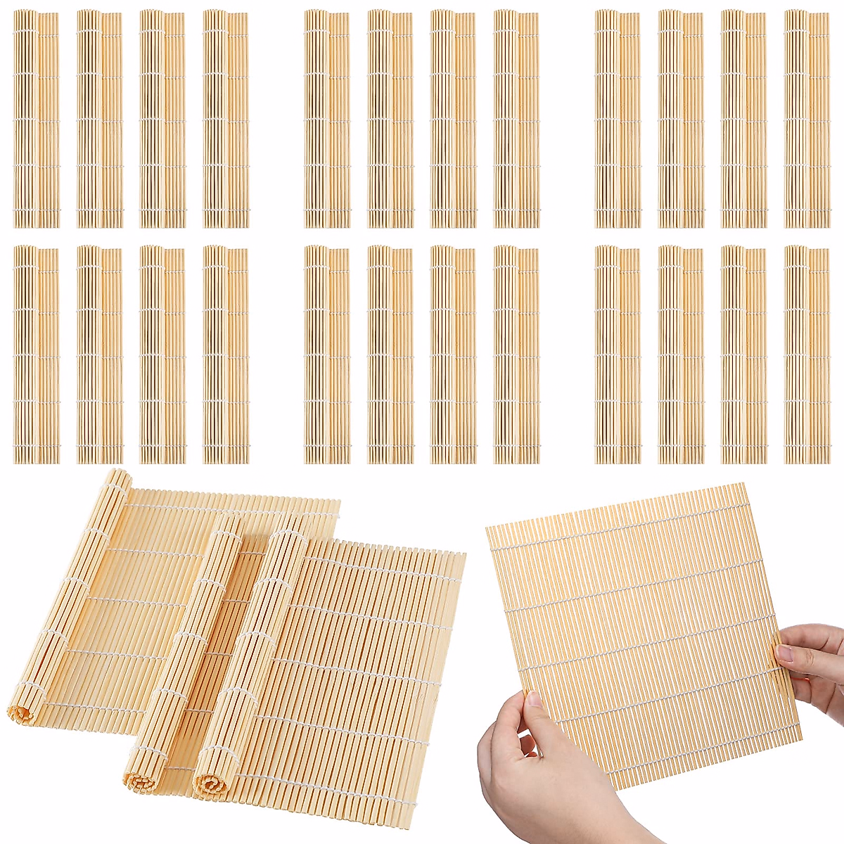24 Pcs Sushi Making Kit Bamboo Sushi Rolling Mat Non Stick Sushi Mat Sushi Roller Sushi Making Mat Set for Home Kitchen Party DIY, 9.5" x 9.5"