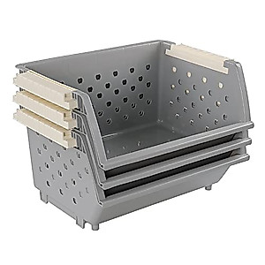 Joyeen 3-pack Stackable Organizer Basket Bins, Plastic Stacking Storage Basket