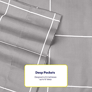 Queen Sheets Window Pane Gray - 6 Piece 1500 Supreme Collection Fine Brushed Microfiber Deep Pocket Queen Sheet Set Bedding - 2 Extra Pillow Cases, Great Value, Queen, Window Pane Gray