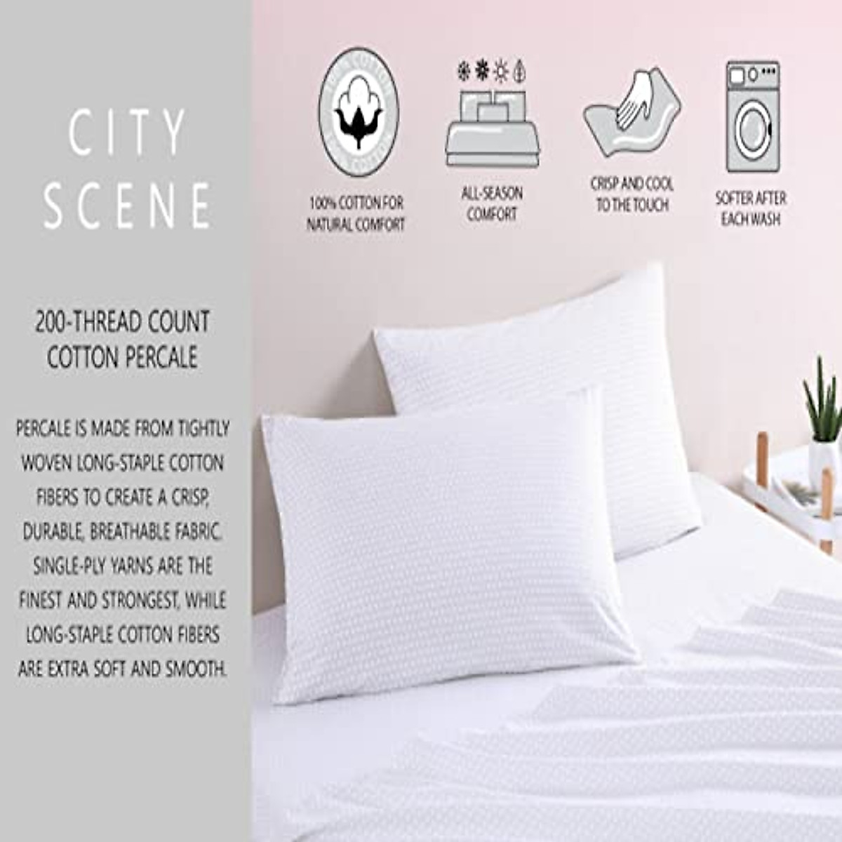 City Scene - Queen Sheets, Cotton Percale Bedding, Crisp & Cooling Home Decor (Tally Navy, Queen)