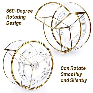 Hipiwe 360 Rotating Makeup Organizer 3-Slot Gold Glass Cosmetic Display Case Round Vanity Storage Holder Dresser Bathroom Organizer for Prefume Makeup Bushes Lipsticks