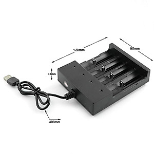 ZYAMY USB Smart Battery Charger 4-Slot 5V for Rechargeable Batteries 3.7V Li-ion 10440, 14500, 16340, 16650, 14650, 13350, 18500, 18650, 26650