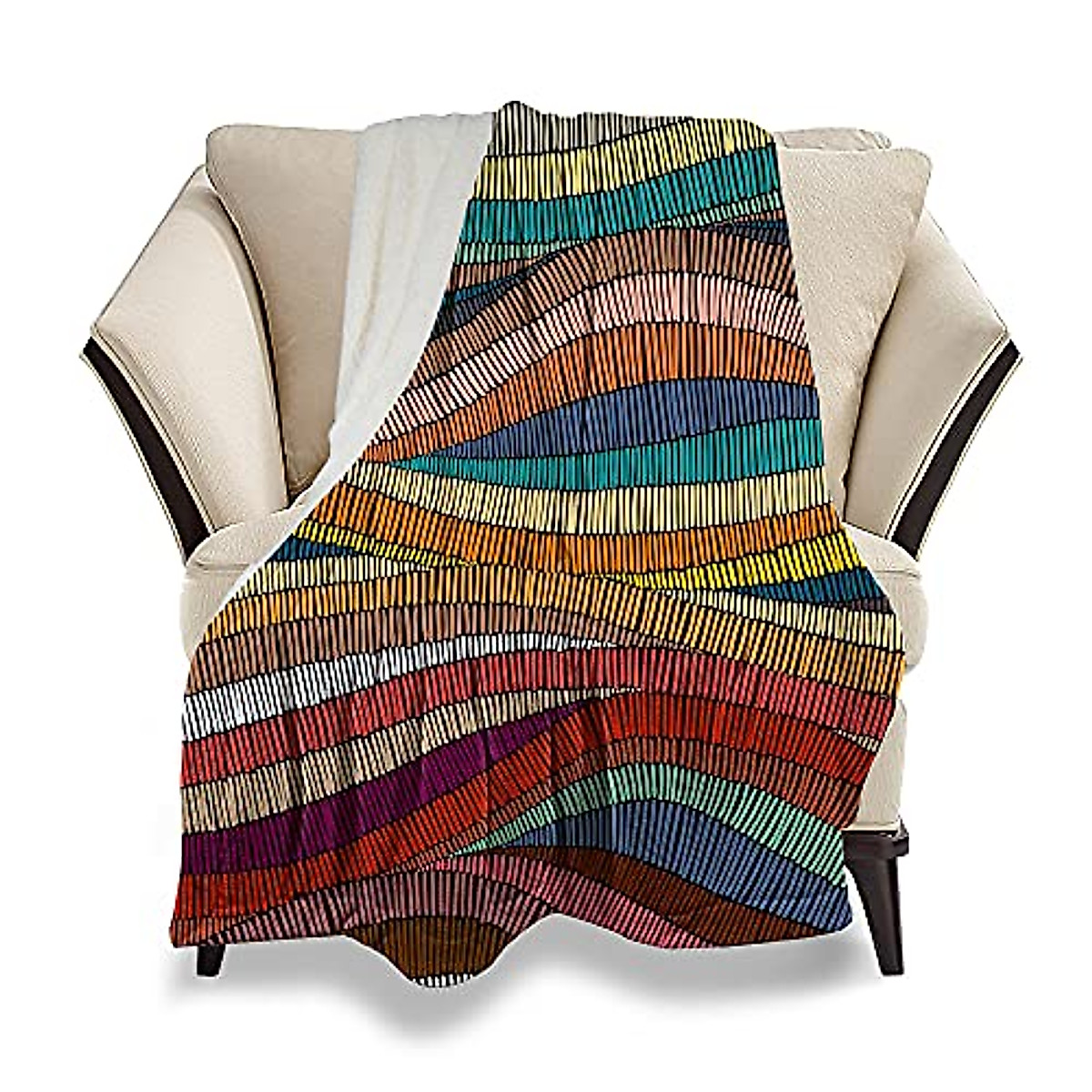 QiyI Plush Sherpa Fleece Throw, Soft Fuzzy Velvet Warm Winter Blanket for Kids Adults, Luxury Microfiber Flannel Thick Blanket for Sofa Couch Bed, 50 x 60 Inches, Wavy Bohemian Print