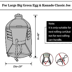 29 in Grill Full Cover for Large Big Green Egg,Kamado Classic Joe Ceramic Grill,29 Inch Dia Waterproof Outdoor Grill Cover Smoker Accessories Long Enough to Cover Wheel