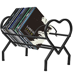 AUHOKY Vinyl Record Storage Record Holder, New Heart Shape LP Storage Metal Display Stand, Book Album Storage Magazine Office Files Organizer Shelf, Holds up to 90-110 LPs (Style A)