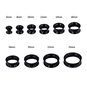 2g-1" 10Pairs Black Silicone Plugs Kit Ear Skins Gauges Soft Ear Expander Tunnels Stretching Set 6-25mm