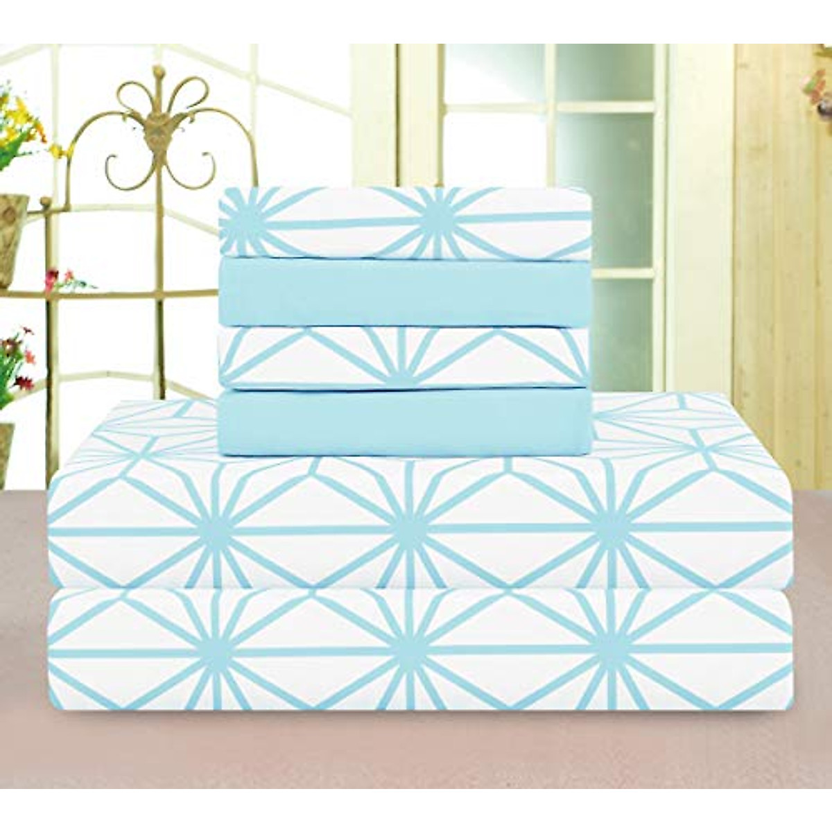 Elegant Comfort Luxury Soft Bed Sheets Cube Pattern 1500 Thread Count Percale Egyptian Quality Softness Wrinkle and Fade Resistant (4-Piece) Bedding Set, Twin/Twin XL, Aqua