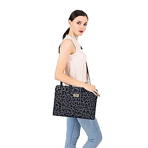 MOSISO Leopard Grain Wrist Rest Support for Mouse Pad&Keyboard Set&Laptop Shoulder Bag Compatible with MacBook Air 15/Pro 16/Pro 15,15-15.6 inch Notebook,Leopard Grain Briefcase Sleeve with Belt,Black