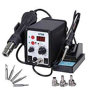 Yescom 2 in 1 Soldering Station Unit Welder Iron Hot Air Gun with 5 Tips and 3 Nozzles Kit 110V