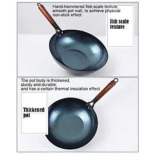 Chinese HandHammered Iron Woks and Stir Fry Pans, Flat Bottom wok，No Coating Non-stick, Suitable for all kinds of stoves (Diameter 30cm/11.81in)